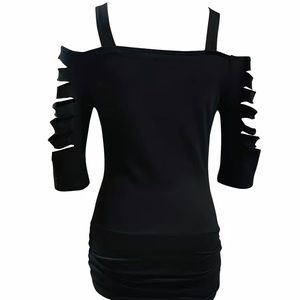 Tops | New Slit Cut Ripped Ruched Side Cold Shoulder Sexy Top | Poshmark